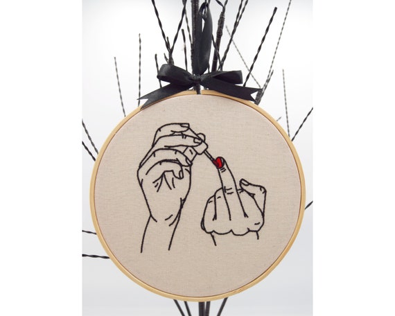 Middle Finger Embroidered Wall Art Swearing Embroidery Wall | Etsy