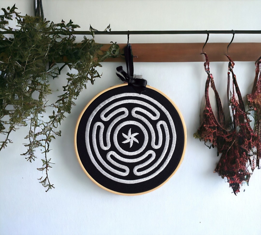 Hecate's Wheel Embroidered Wall Art, Hekate, Greek Goddess, Triple Moon ...