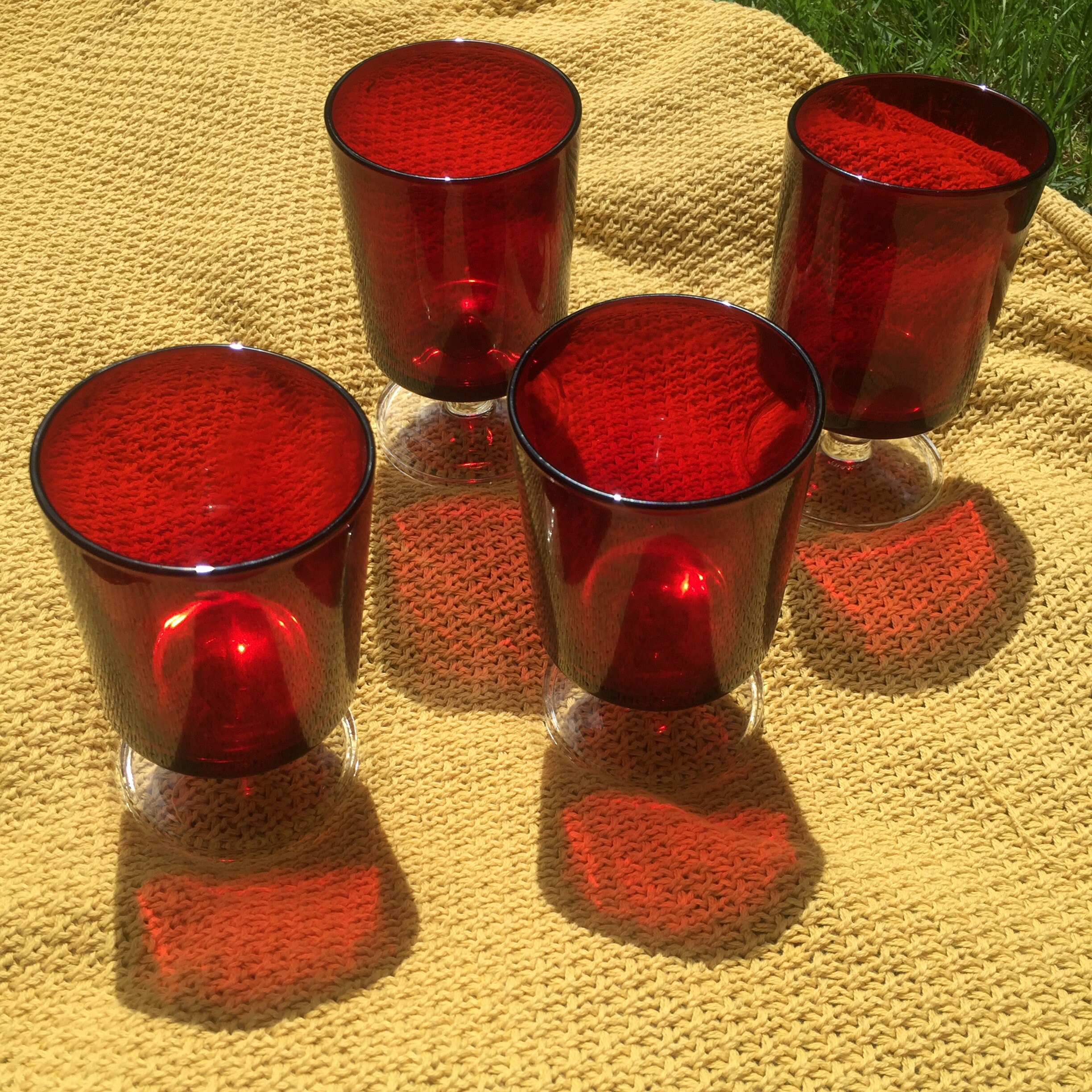 4 Vintage Luminarc Red Glass Wine Goblet Glasses Etsy