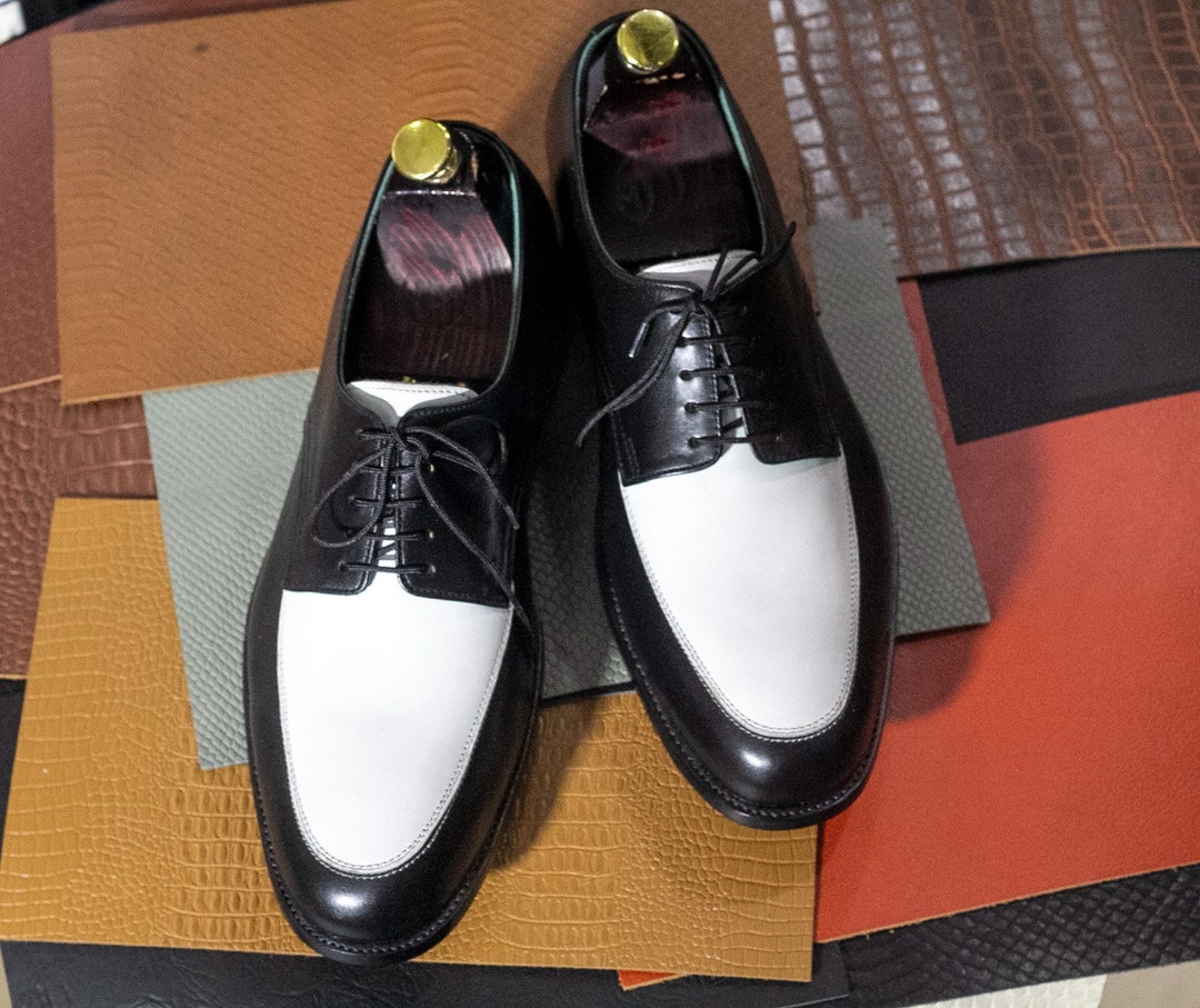 Bespoke Black and White Lace up Leather Shoes, Formal and Classic Shoes ...