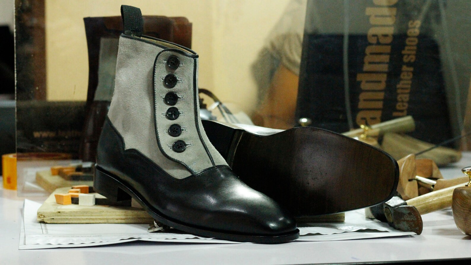 Handmade Leather & Suede Button Top Boots Bespoke Black Grey - Etsy UK