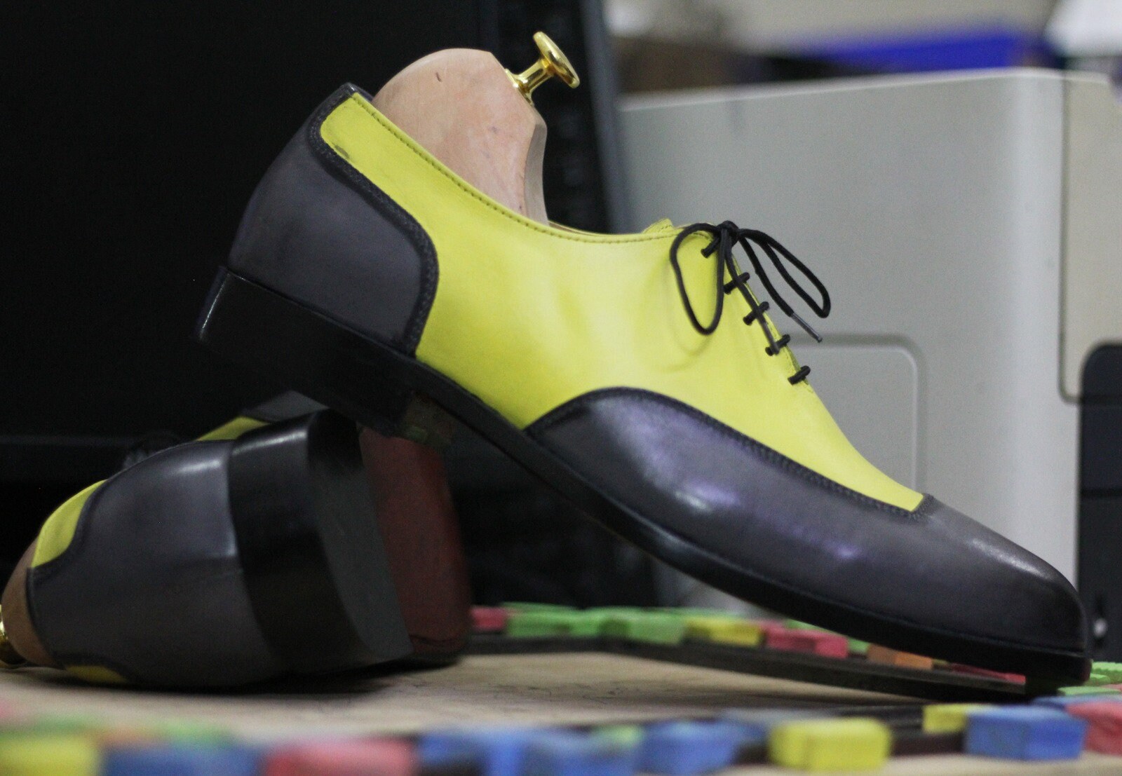 Bespoke Handmade Two Tone Colour Leather Shoes, Men's Lace up Dress ...