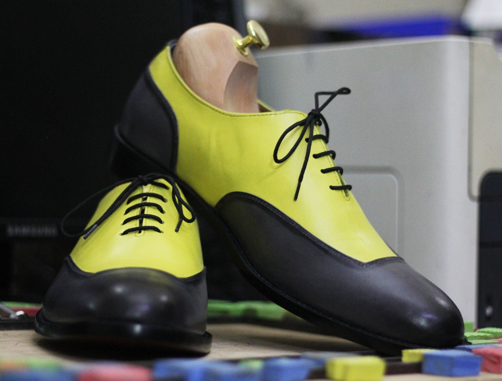 Bespoke Handmade Two Tone Colour Leather Shoes, Men's Lace up Dress ...