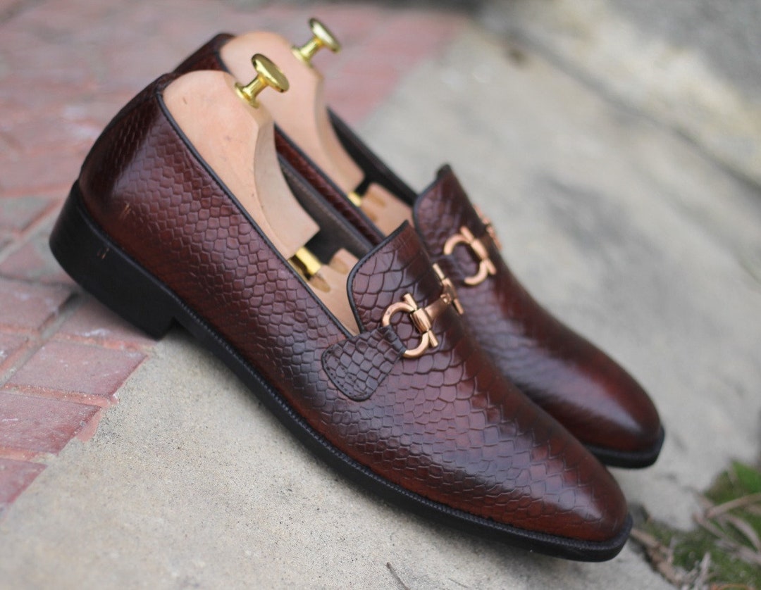 Handmade Python Skin Texture Loafer Shoes, Men's Slip on Moccasin ...