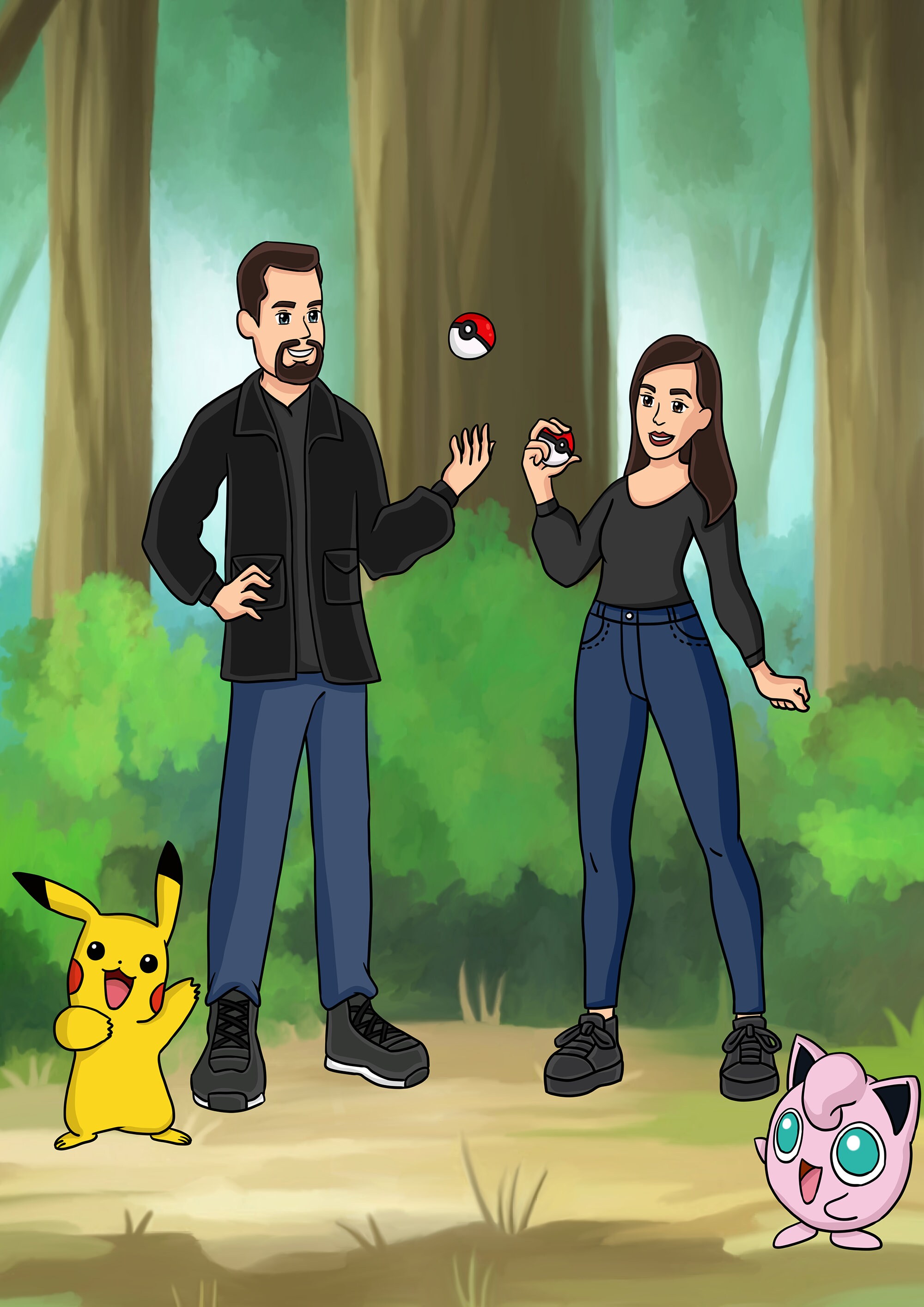 Custom Pokemon Portrait Pokemon Couple Portrait Pokemon - Etsy