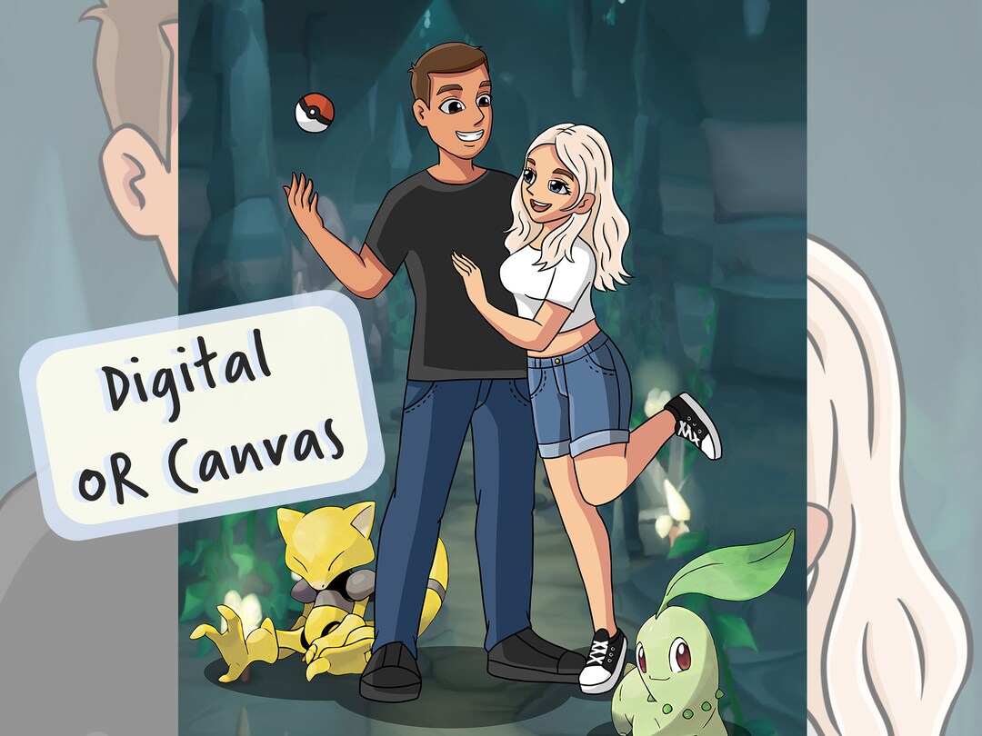 Couple Custom Portrait, Custom Pokemon Portrait From Photo, Portrait ...