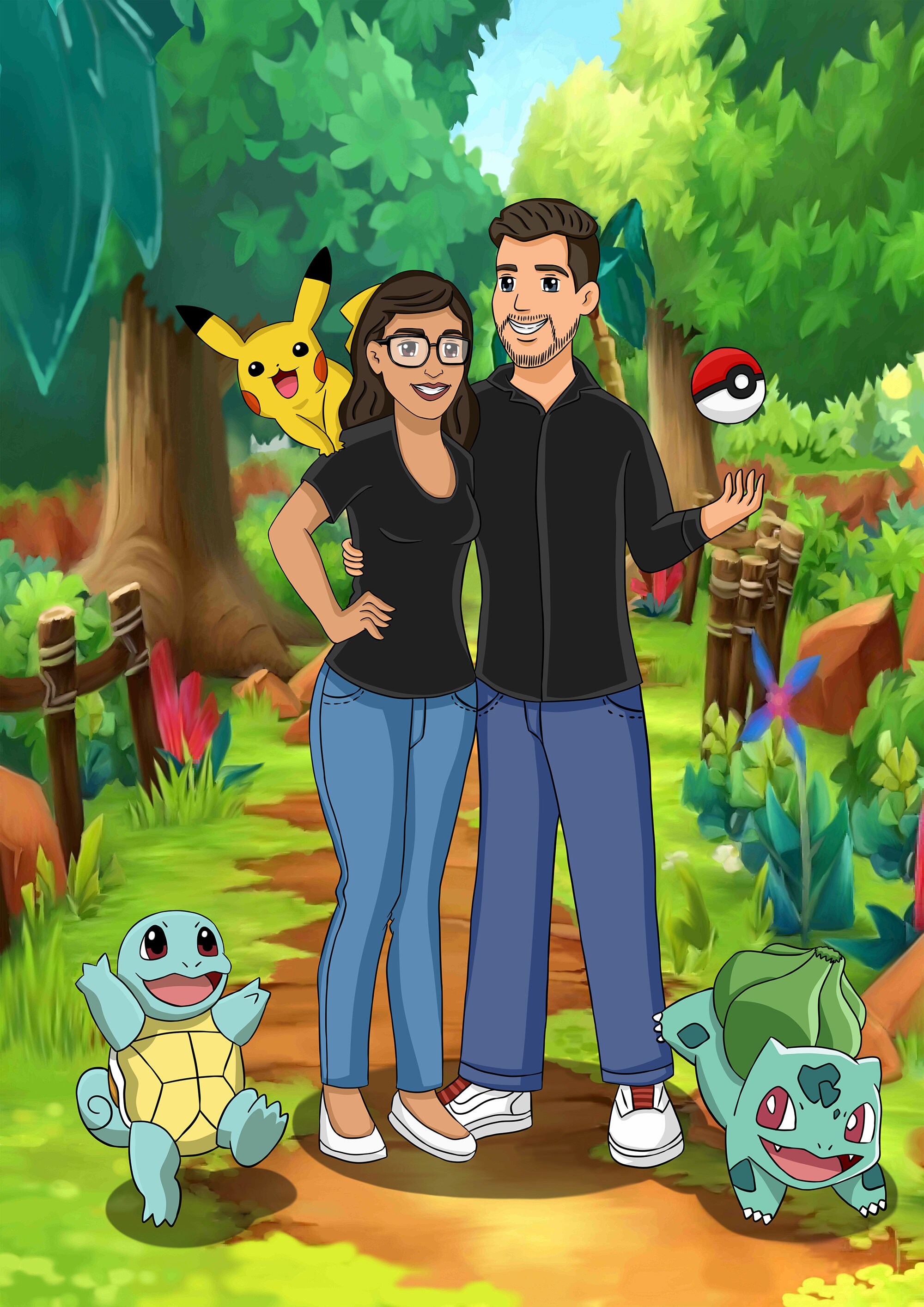 Custom Pokemon Portrait Pokemon Couple Portrait Pokemon - Etsy