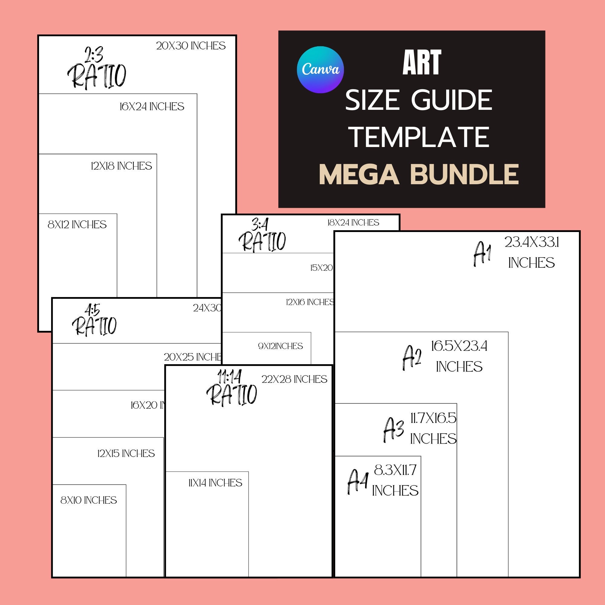 Wall Art Frame Size Guide Template, Printable Size Guide, Digital Print ...