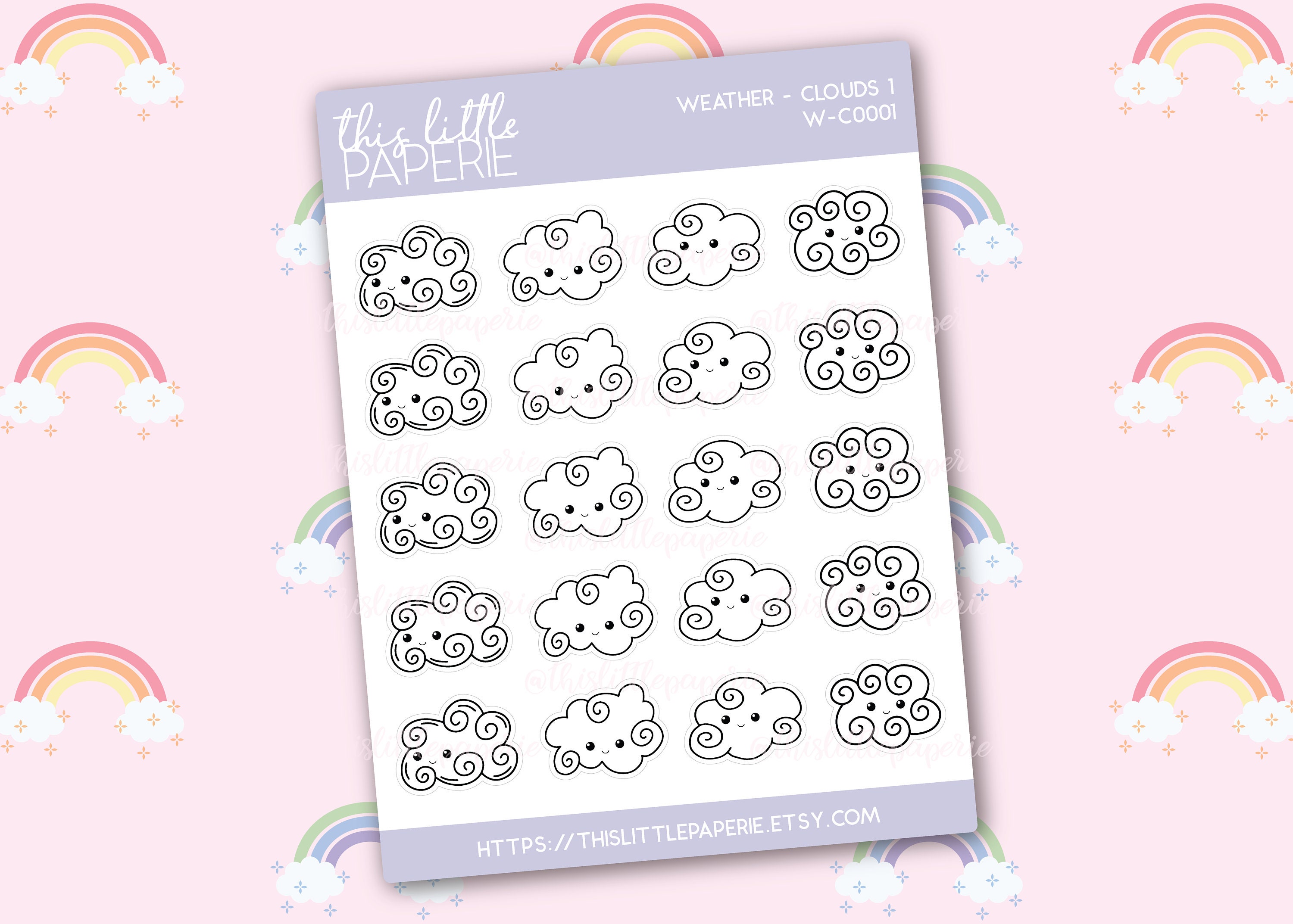 Kawaii Clouds Sticker Sheet, Cute Clouds Sticker Sheet, Cloud Stickers ...