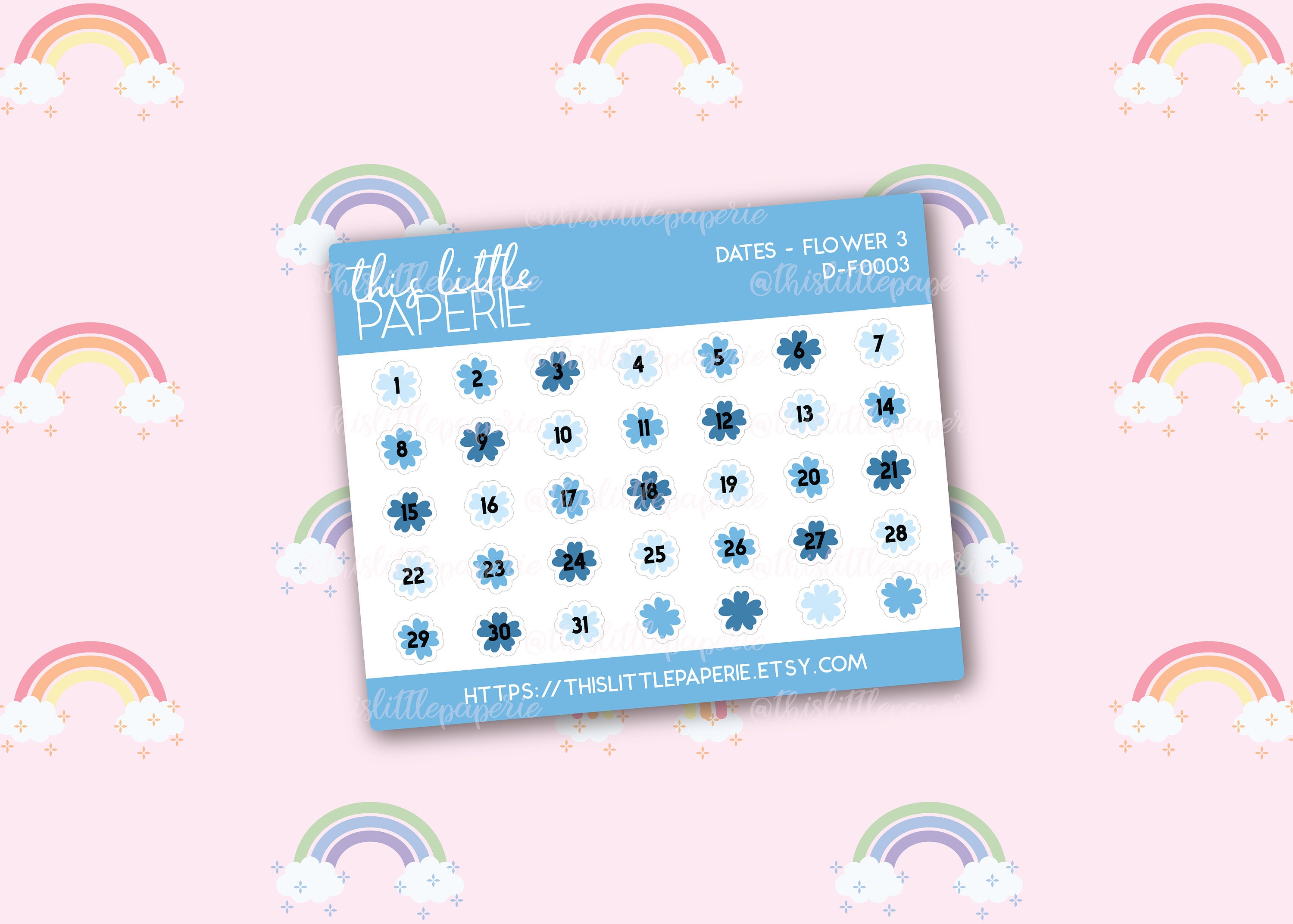 Blue Flower Date Stickers, Flower Date Stickers, Flower Date Dot ...