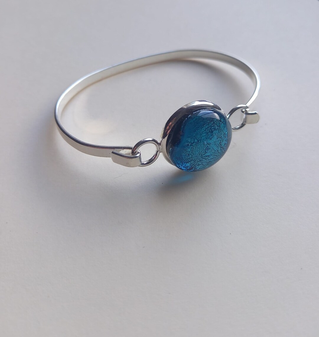 Silver Bangle Bracelet With Blue Stone - Etsy