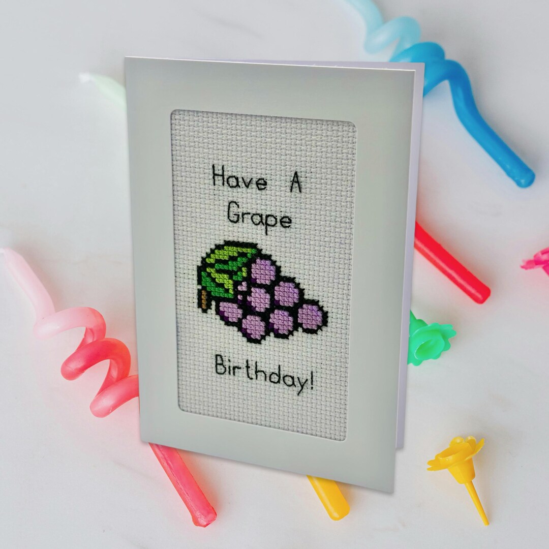 Have A Grape Birthday Cross Stitch Card - Etsy