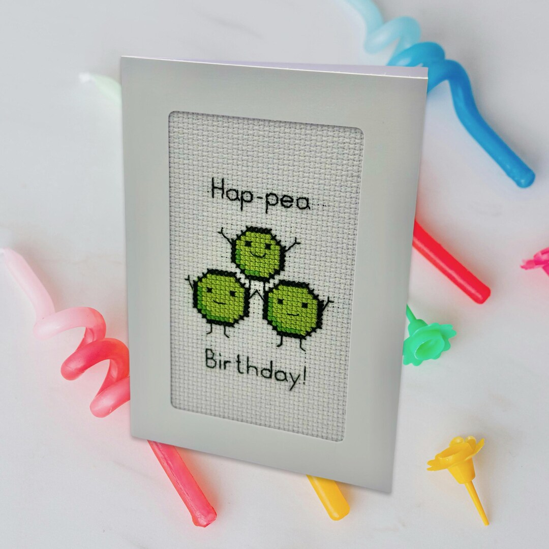 Hap-pea Birthday Cross Stitch Card - Etsy