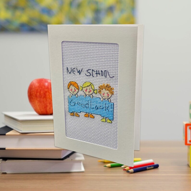 New School Cross Stitch Card - Etsy
