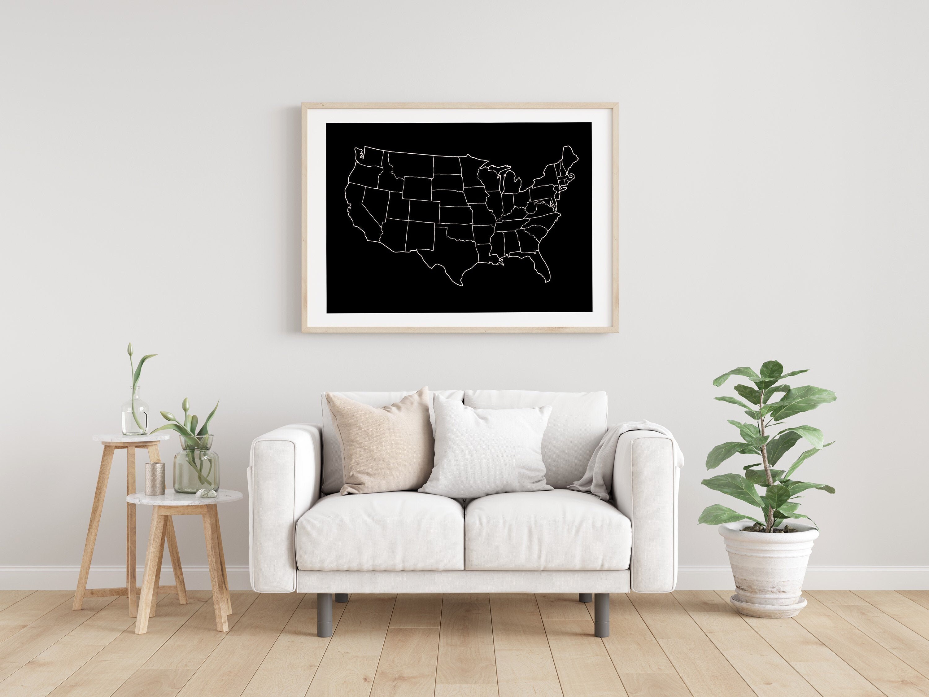 Giclée Abstract US Map Canvas Black and white USA Wall art Set ...