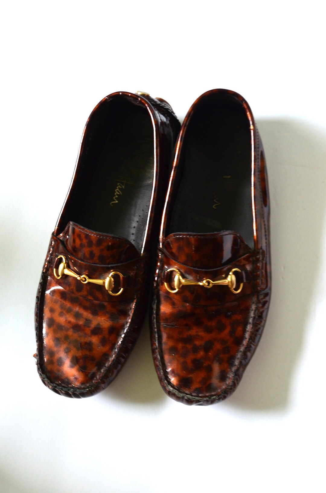 COLE HANN Brown Tortoiseshell Patent Leather Loafers Gold - Etsy