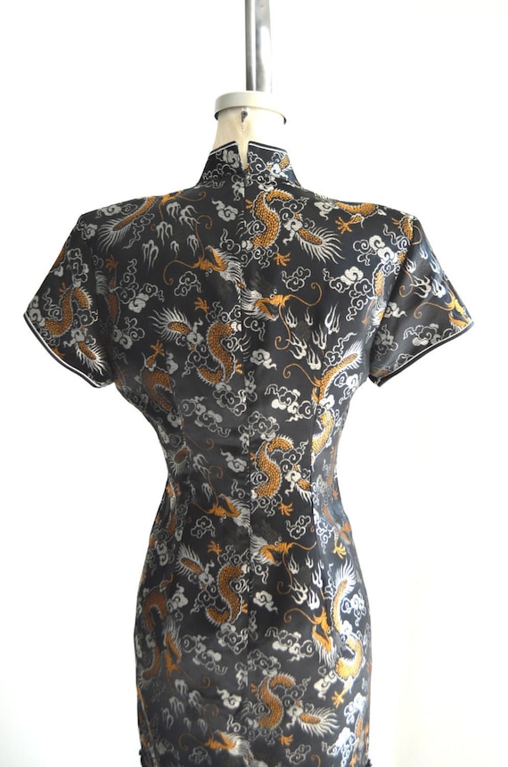 Cheongsam Traditional Asian Black And Gold Long Slit … - Gem