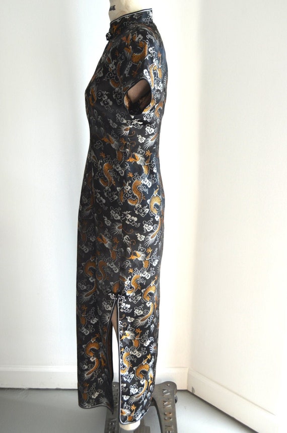 Cheongsam Traditional Asian Black And Gold Long Slit … - Gem