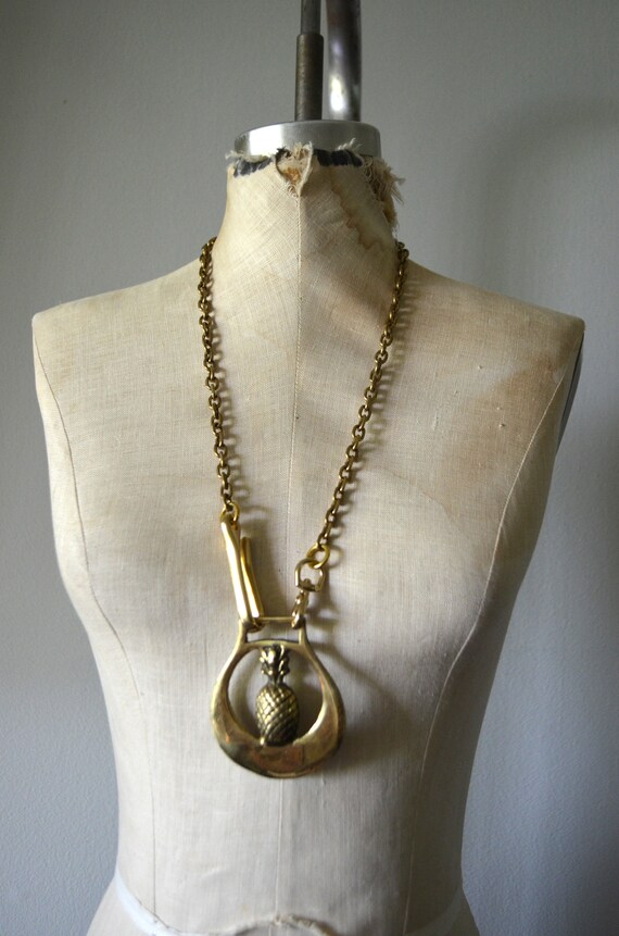 Vintage Statement Brass Embossed Pineapple Shield Pen… - Gem