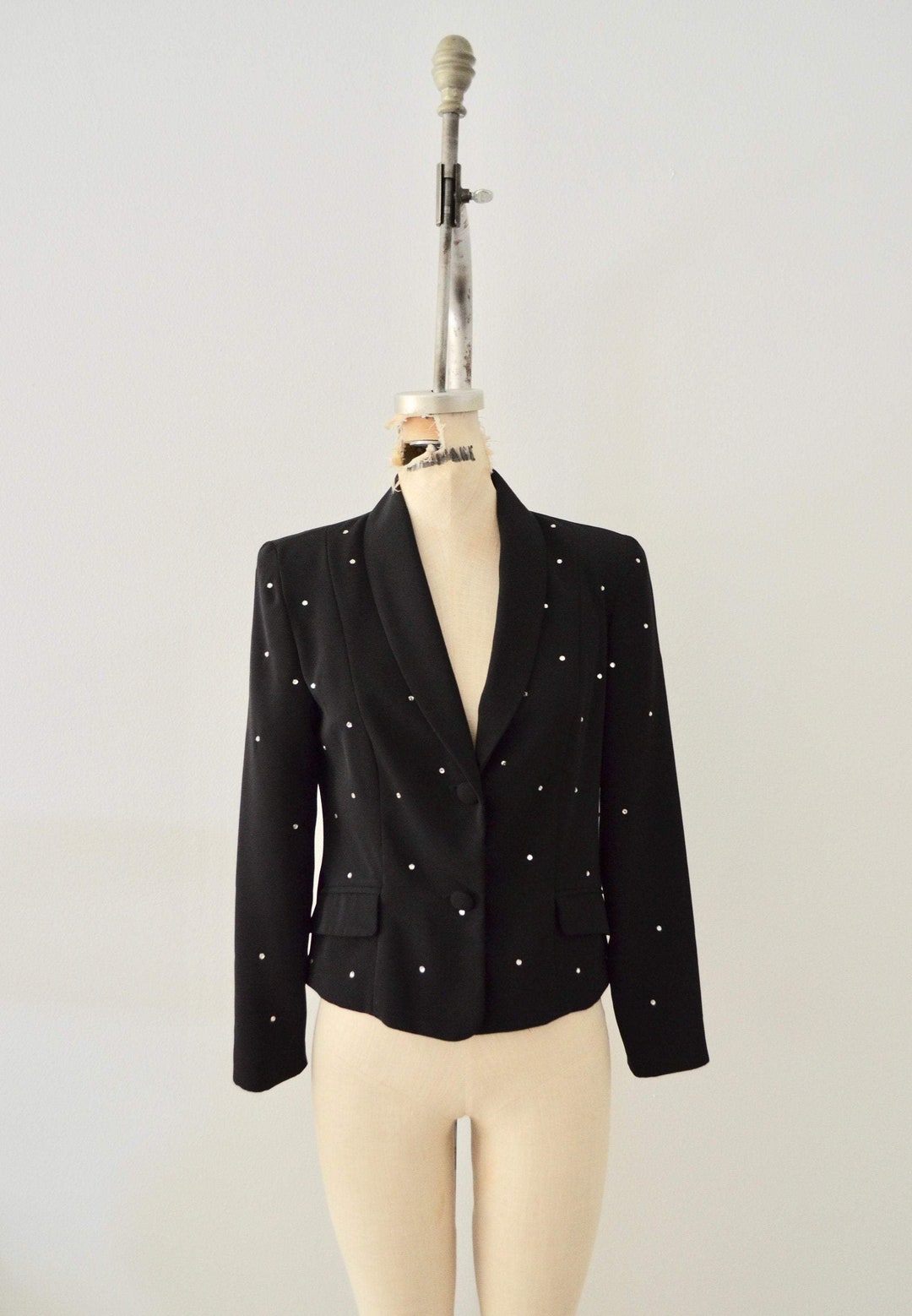 Shoulder Pads Black Tailored Blazer Bedazzled Crystal Embellishment ...