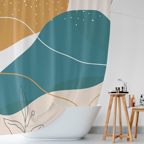 Burnt Orange Sunset Boho Shower Curtain Sunburst Minimalist Etsy