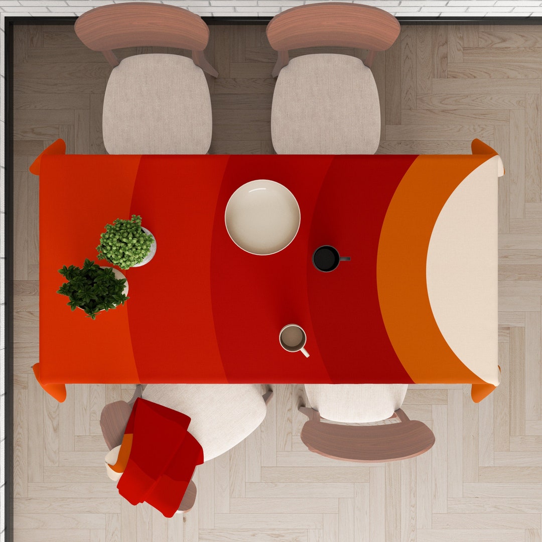 Tablecloths Table Linens Burnt Orange and Red Table Cloth Geometric ...