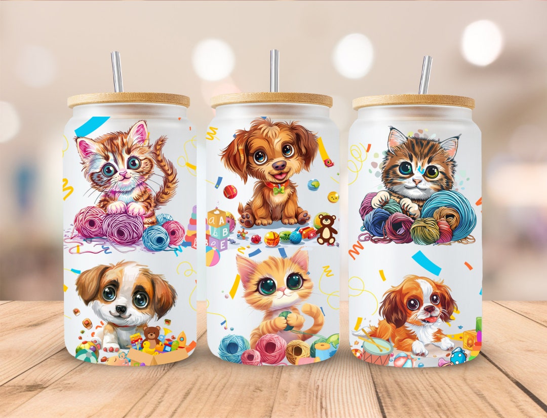 Cute Pets for Sublimation Can 16oz, Pets Wrap Can Libbey 16oz, Dogs and ...
