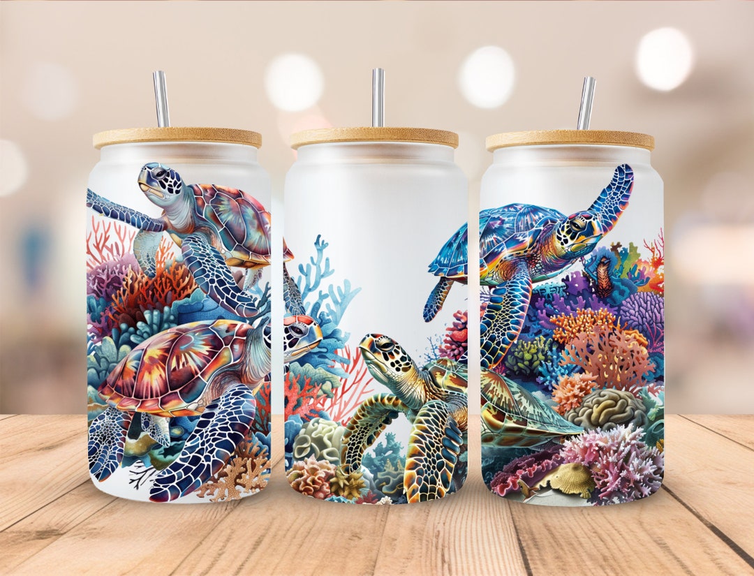 Digital Turtles for Libbey 16oz Can Wrap, Turtle Illustrations, Turtle ...