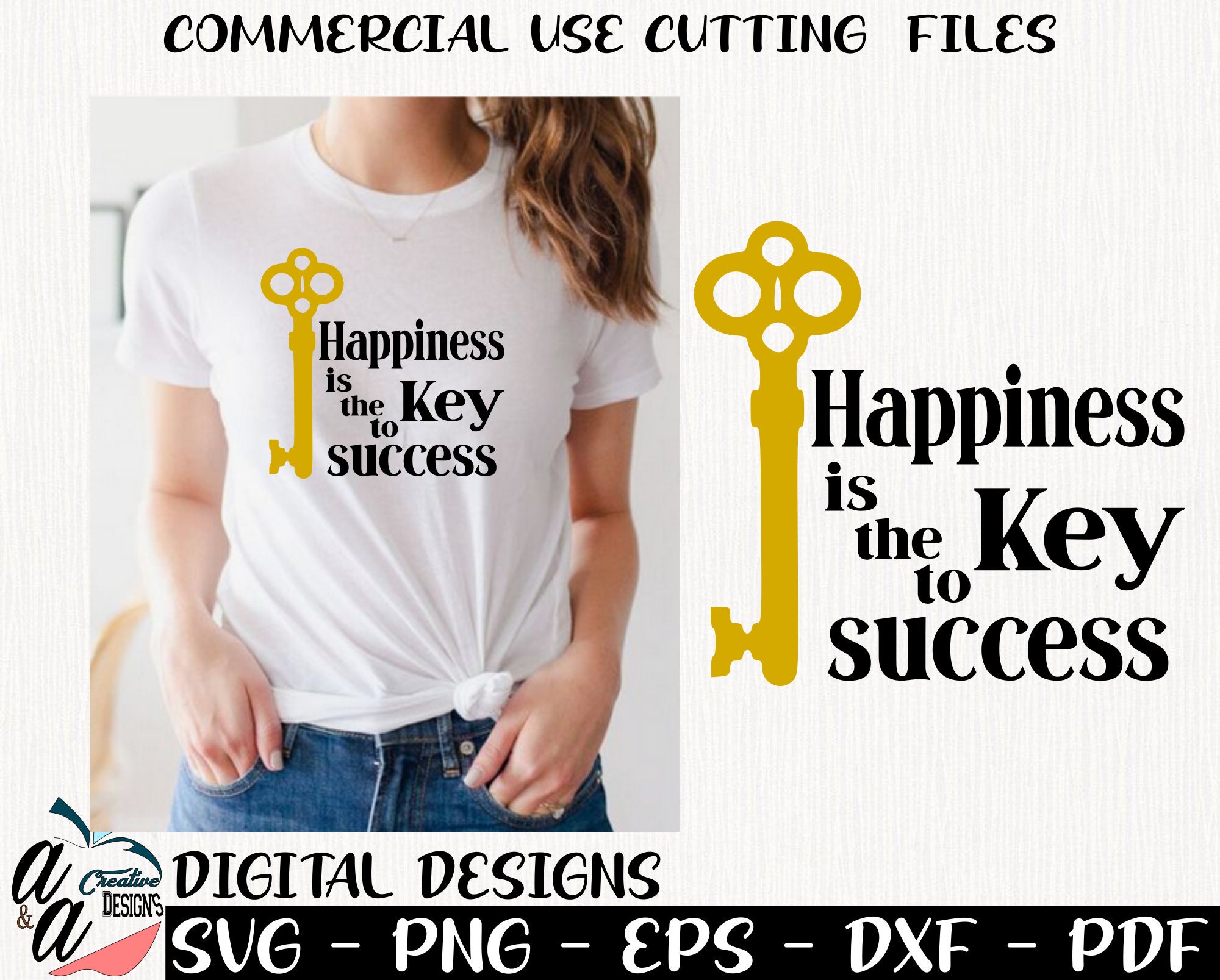 Happiness is the Key to Success svg Key to Success svg Gold | Etsy