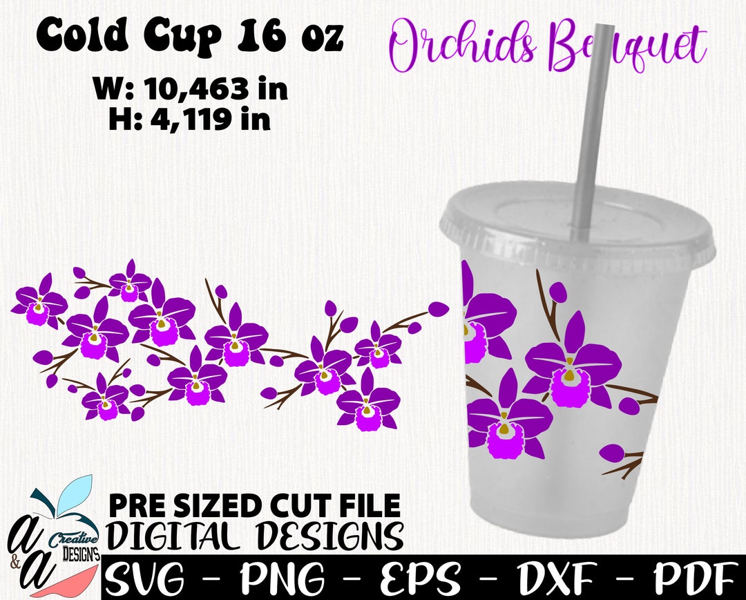 Orchids Cup 16 Oz, Rain of Flowers Svg Cup, Bouquet Svg, Orchids Bouquet Svg Cup 16 Oz, Flowers ...