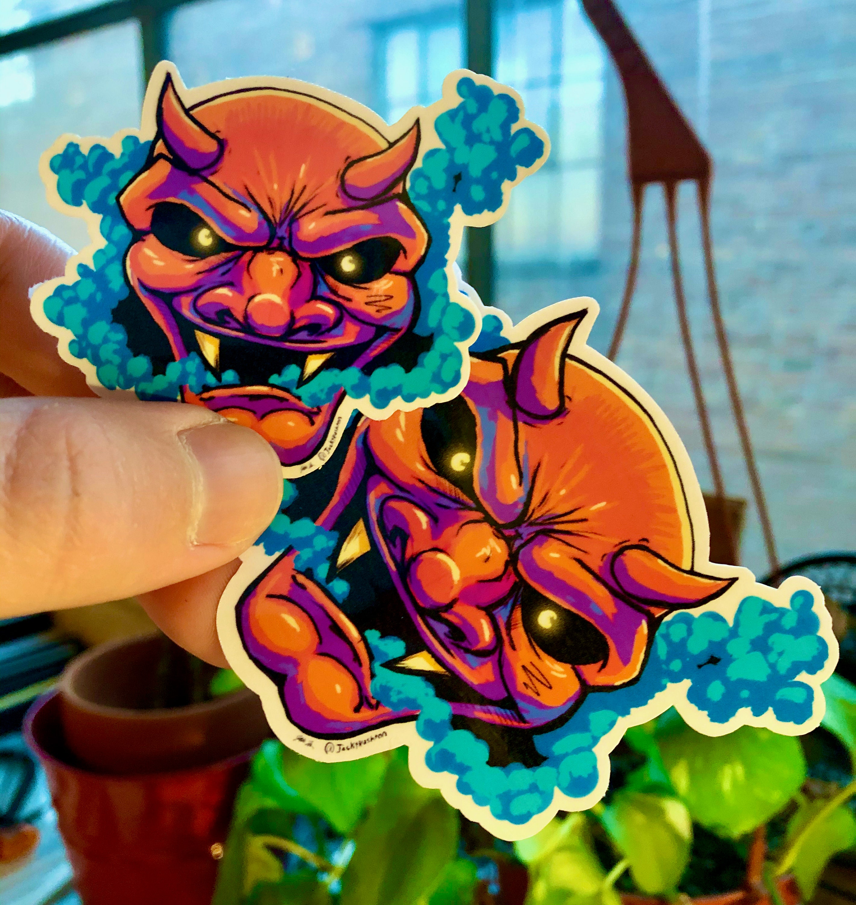 Red Oni Mask Vinyl Sticker, Oni Mask Sticker, Waterproof Vinyl Sticker ...