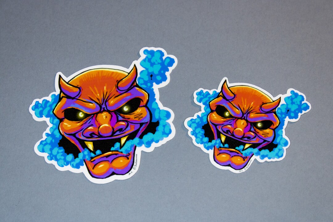 Red Oni Mask Vinyl Sticker, Oni Mask Sticker, Waterproof Vinyl Sticker ...