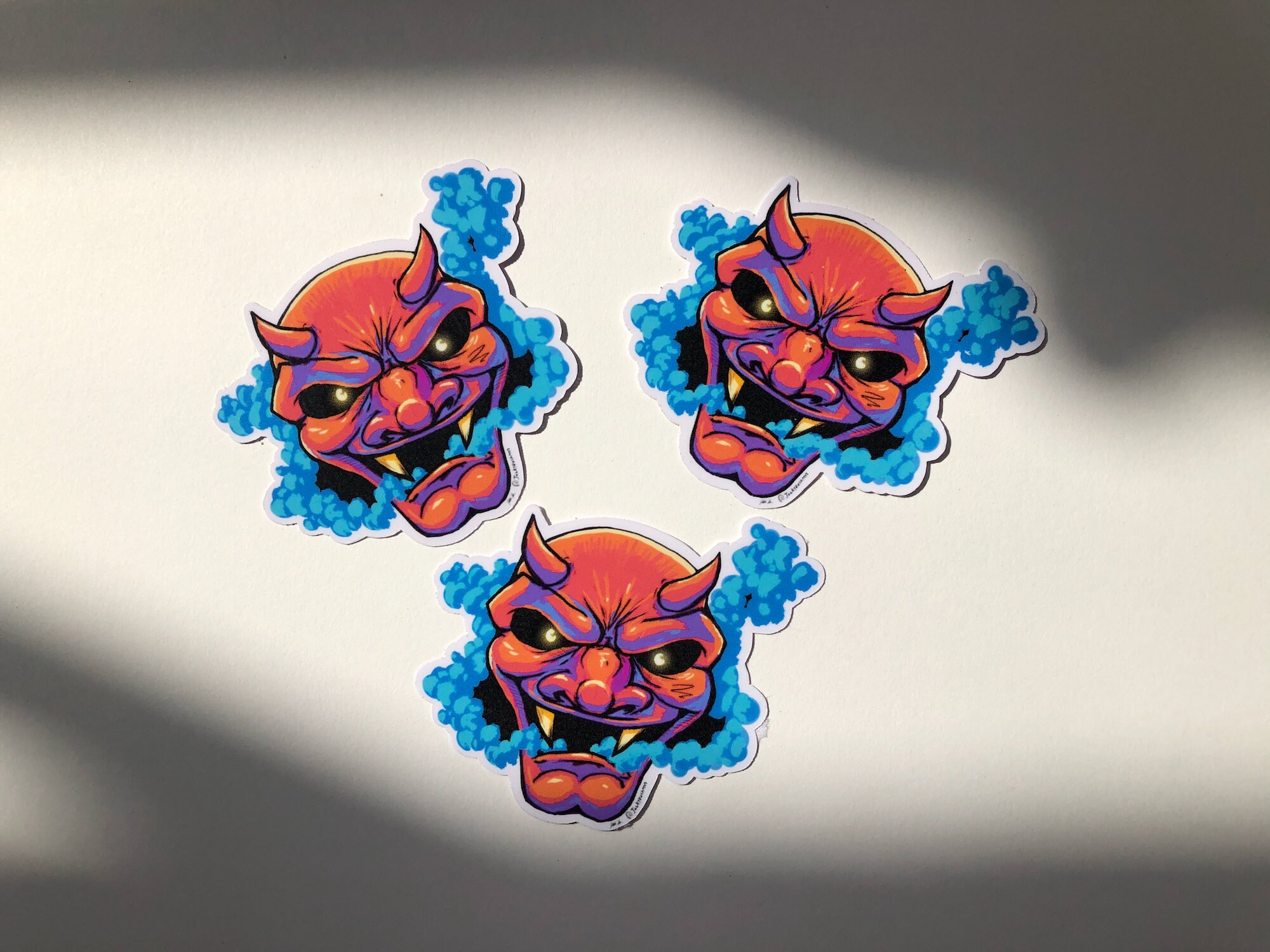 Red Oni Mask Vinyl Sticker, Oni Mask Sticker, Waterproof Vinyl Sticker ...