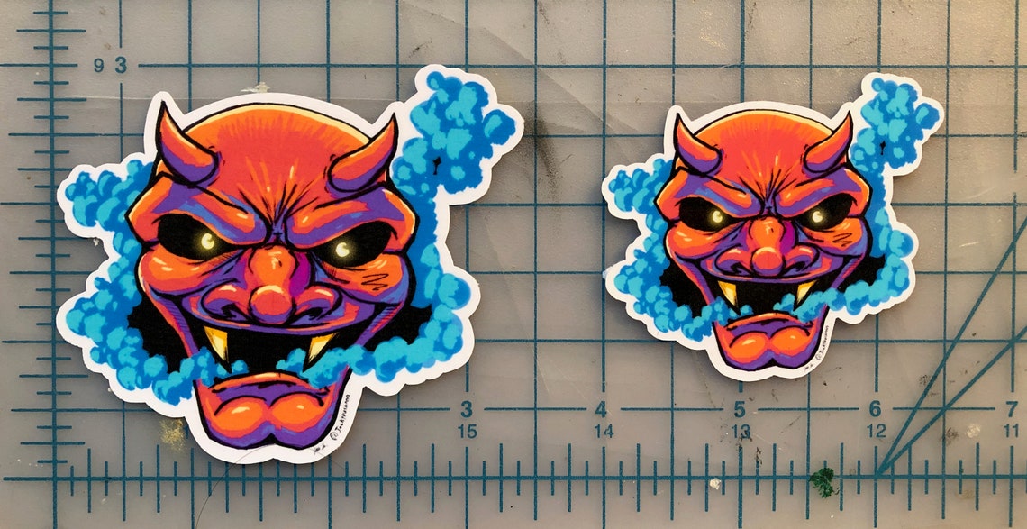 Red Oni Mask Vinyl Sticker Oni Mask Sticker Waterproof Vinyl | Etsy
