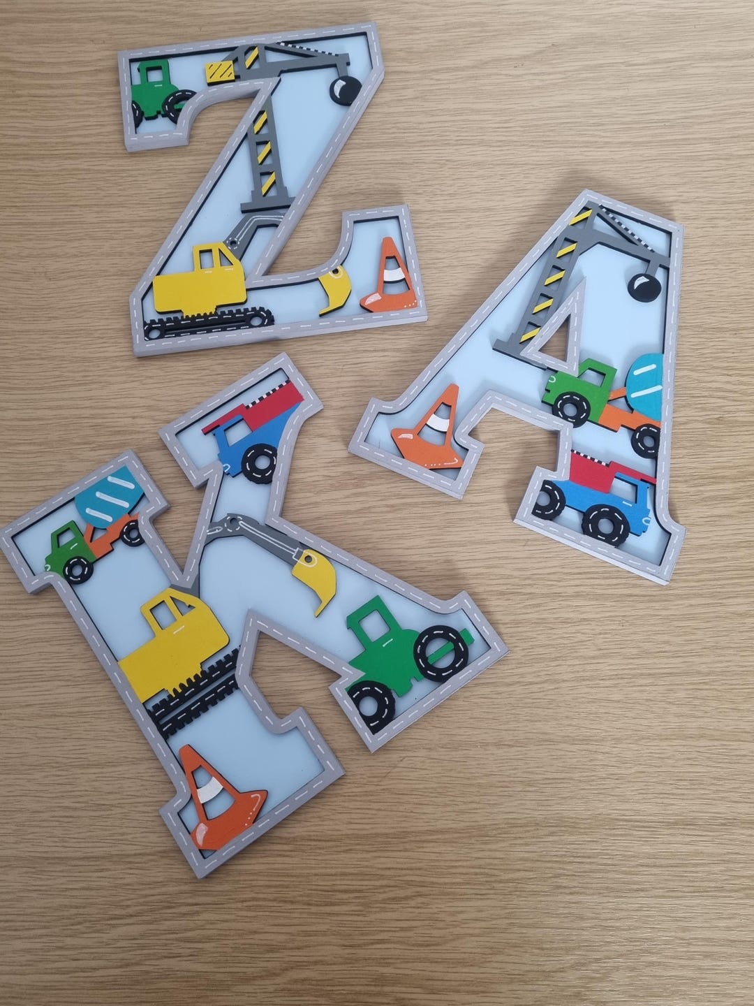 Personalised Construction Vehicle Letters, Wooden Kidsroom Wall Decor ...