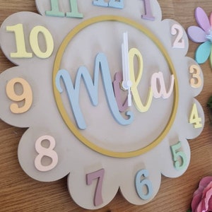 Rainbow Flower Clock Personalised Pastel Rainbow Clock Handmade ...
