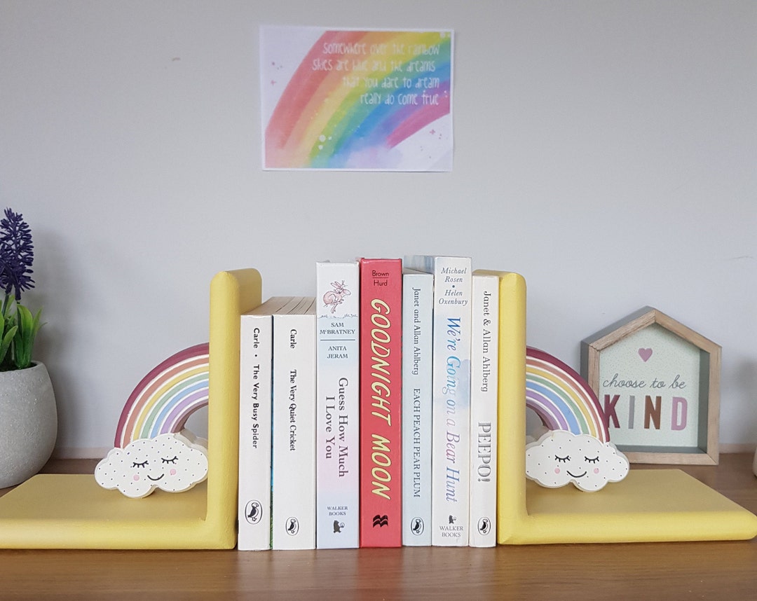 Handmade Wooden Rainbow Bookends Rainbow Book Storage Kids Gift Rainbow ...