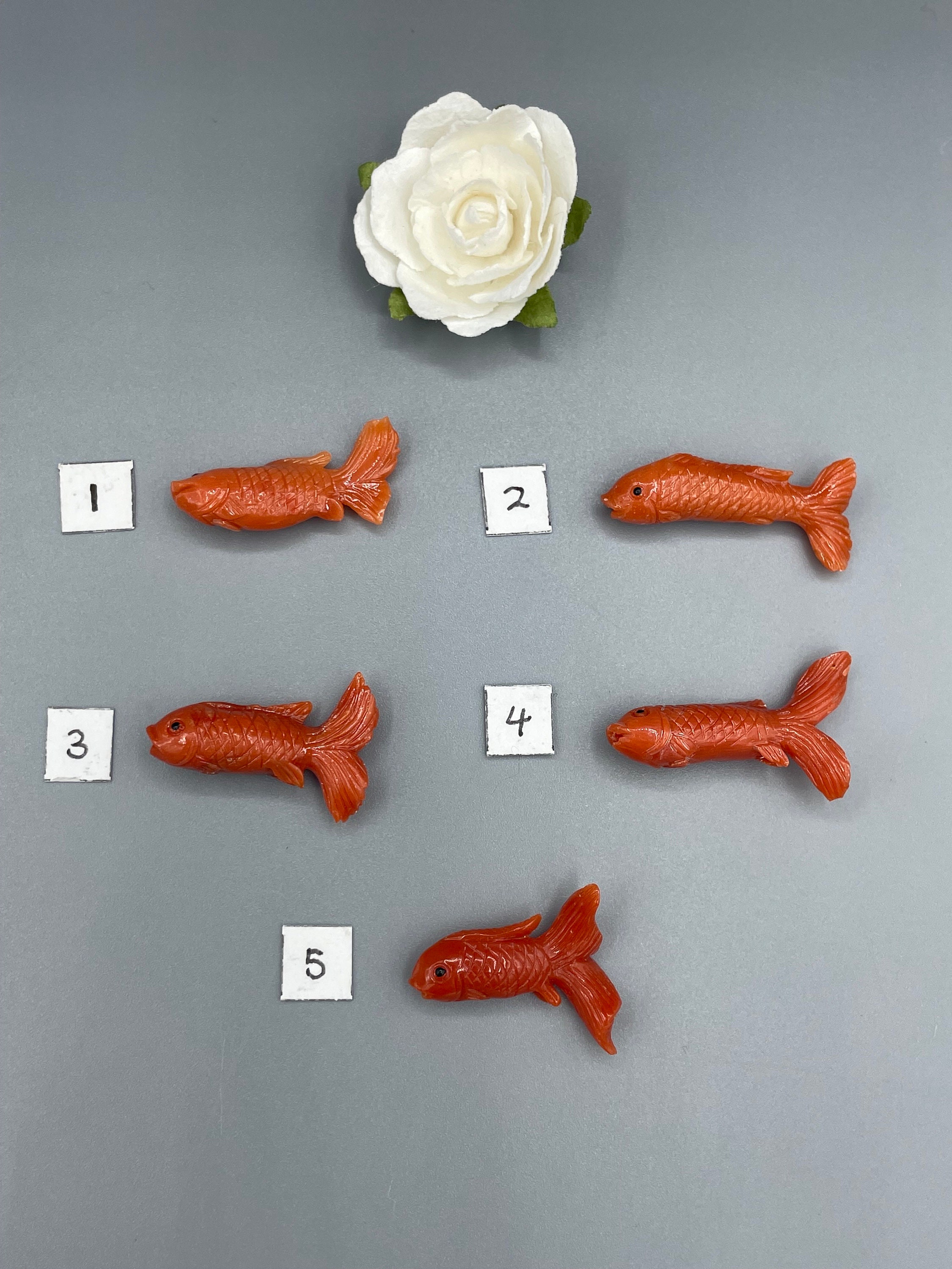 Natural Red Momo Coral Fish Carving, Half Drilled Hole, One of a Kind ...