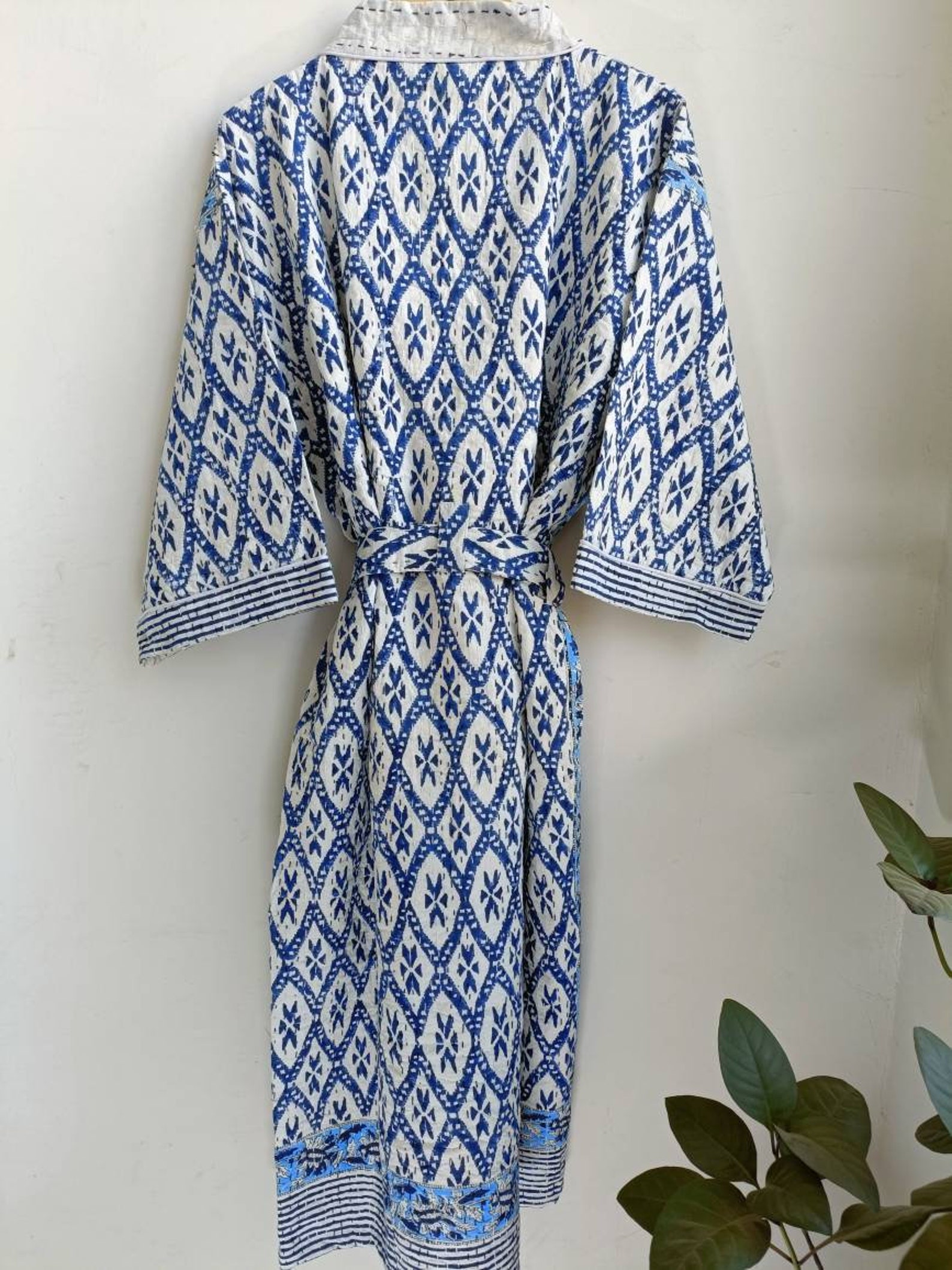Indian Handmade Kantha Kimono Robe Double Cotton Layer Stitched Kantha ...