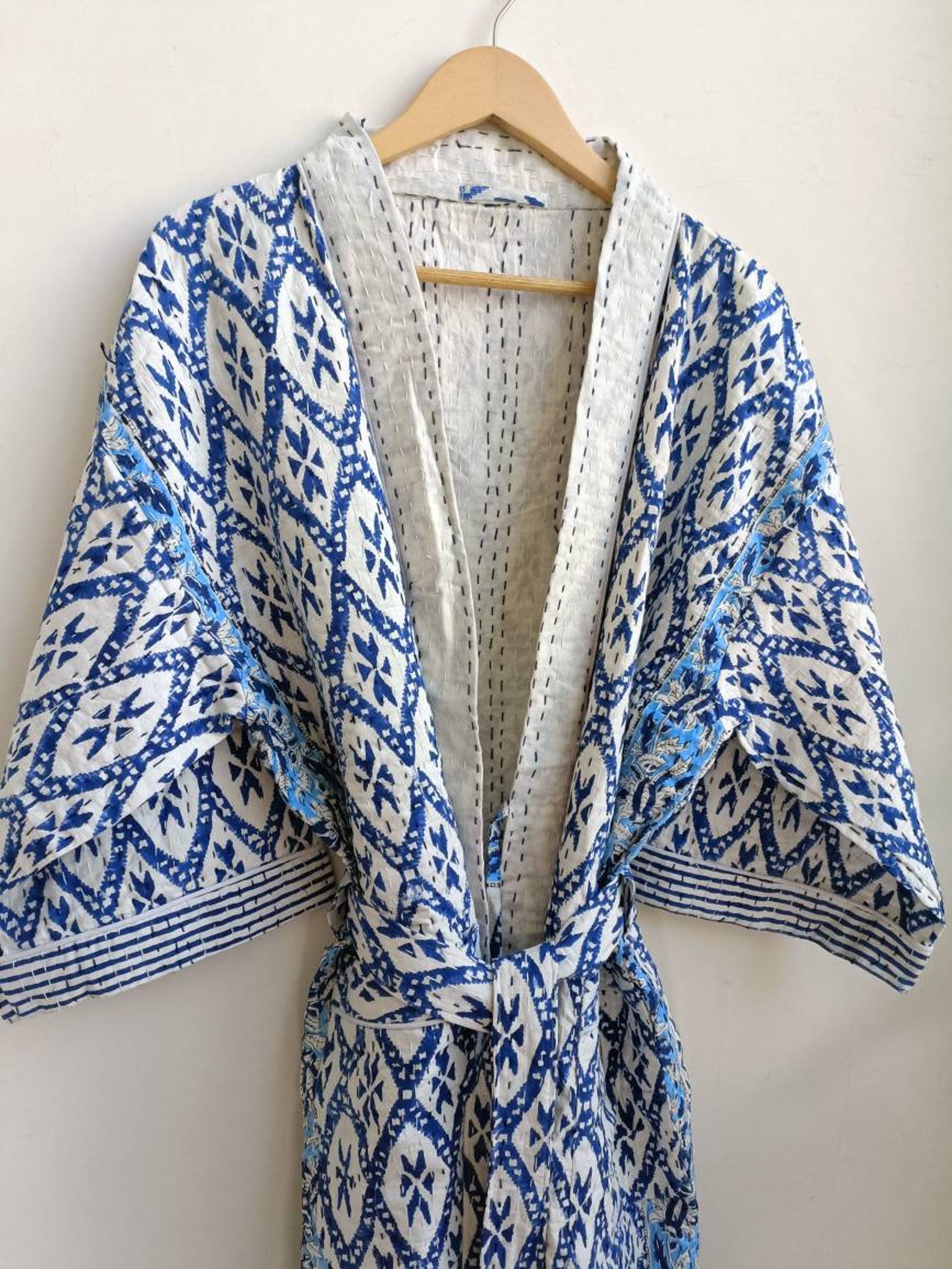 Indian Handmade Kantha Kimono Robe Double Cotton Layer Stitched Kantha ...