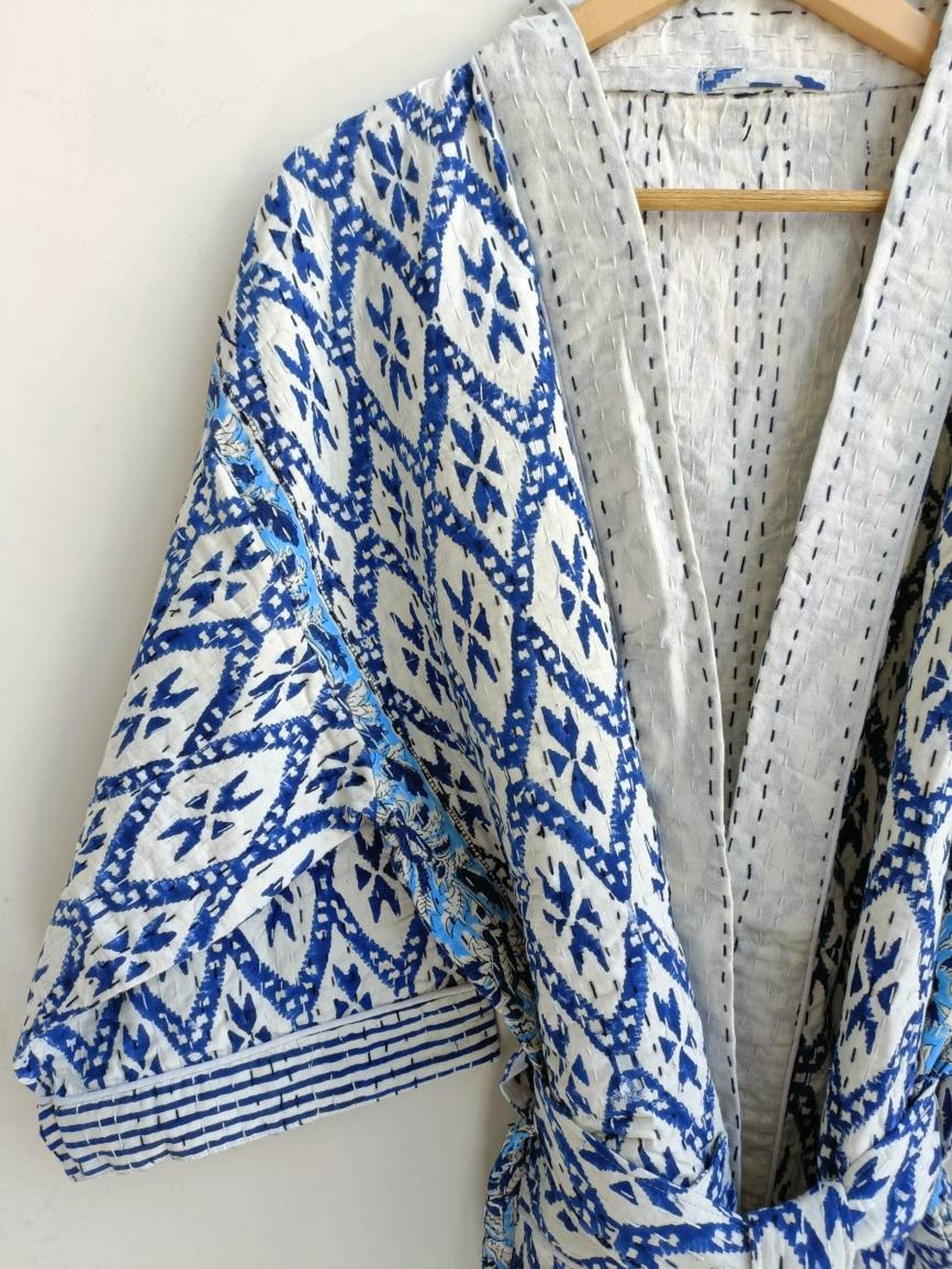 Indian Handmade Kantha Kimono Robe Double Cotton Layer Stitched Kantha ...