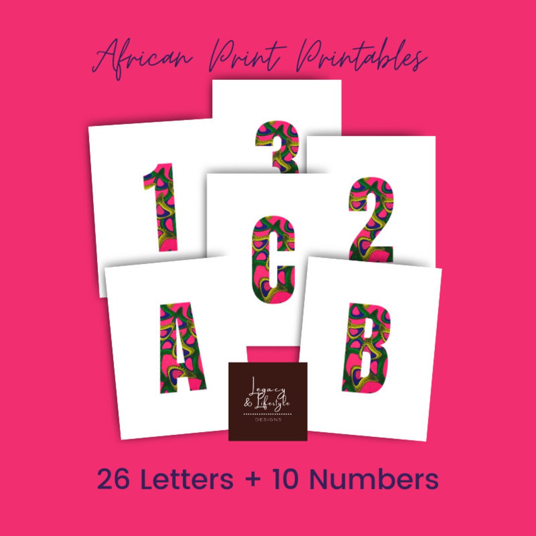 African Print Alphabets and Numbers, Party Decor, Banner, Signs ...