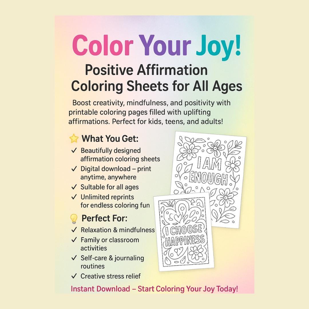 Color Your Joy! Positive Affirmation Coloring Sheets Bundle (digital ...