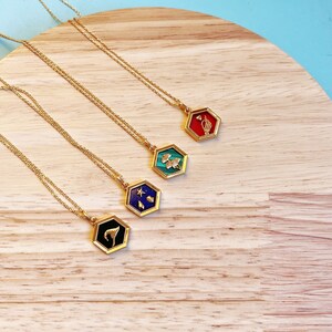 Dainty Hexagon Gemstone Stone Necklace in 925 Sterling Silver Designed ...