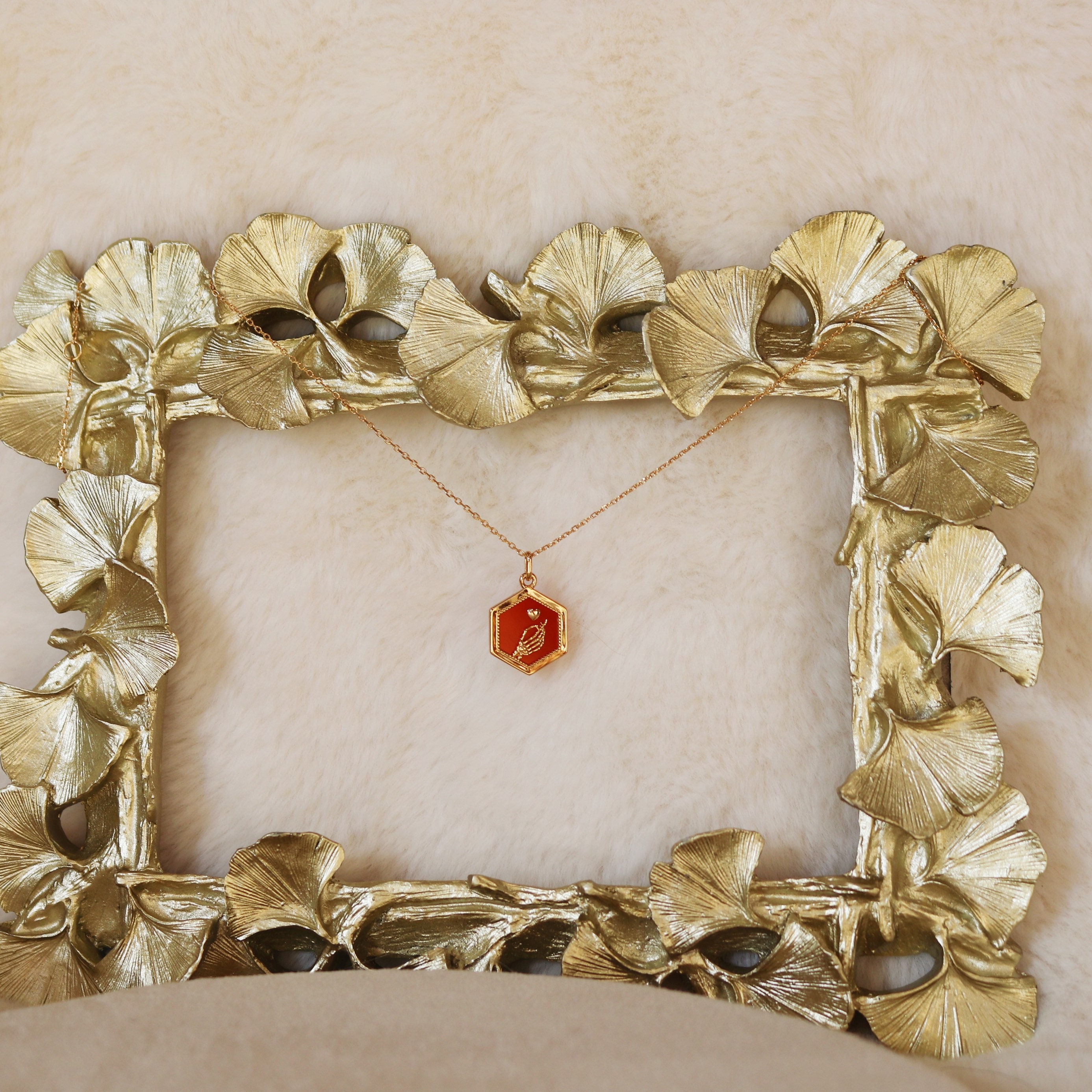 Dainty Hexagon Carnelian Stone With Skeleton Hand in 925 - Etsy