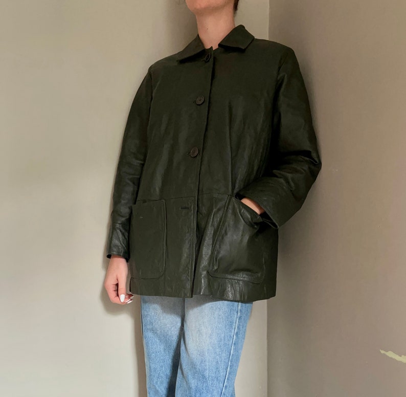Iconic Forest Green Leather Coat - Etsy