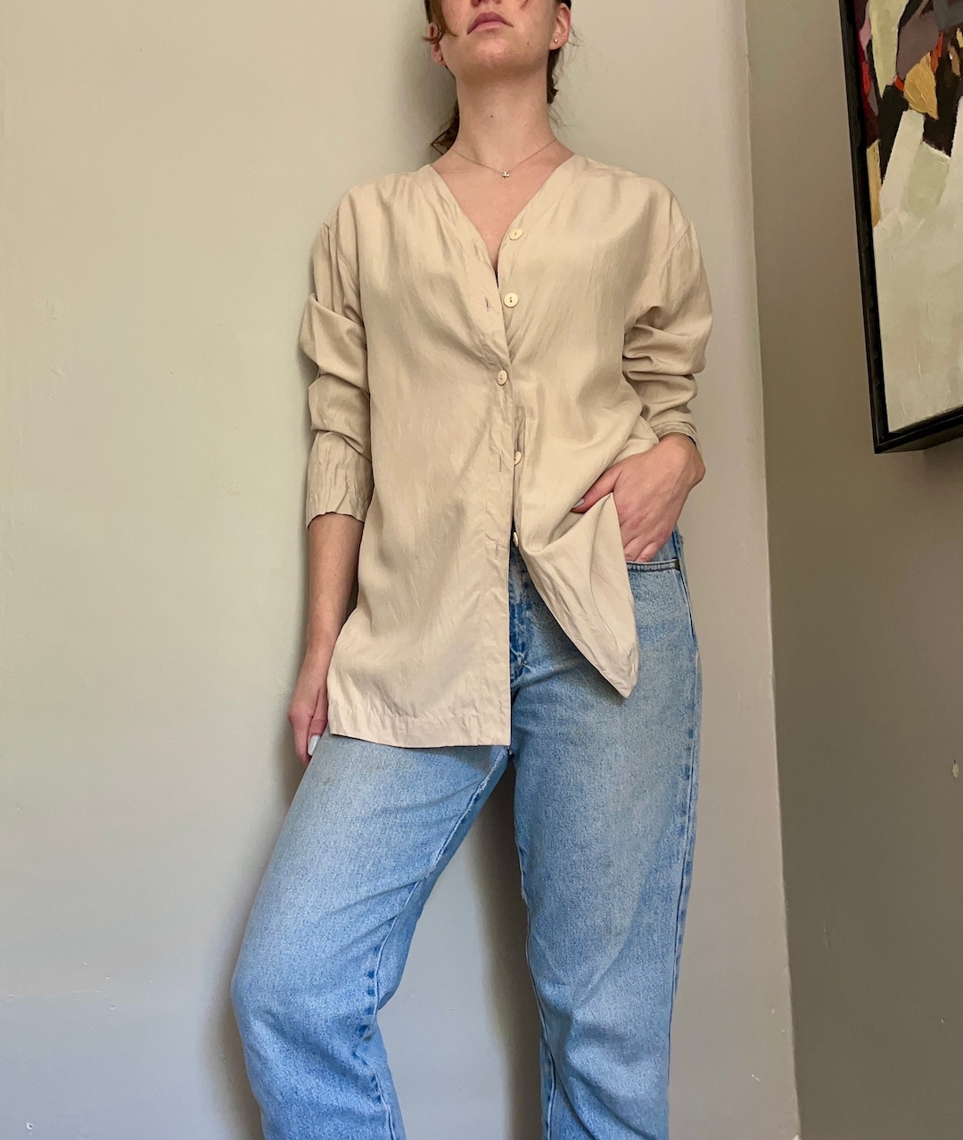 100% Silk Oatmeal Smock Blouse - Etsy