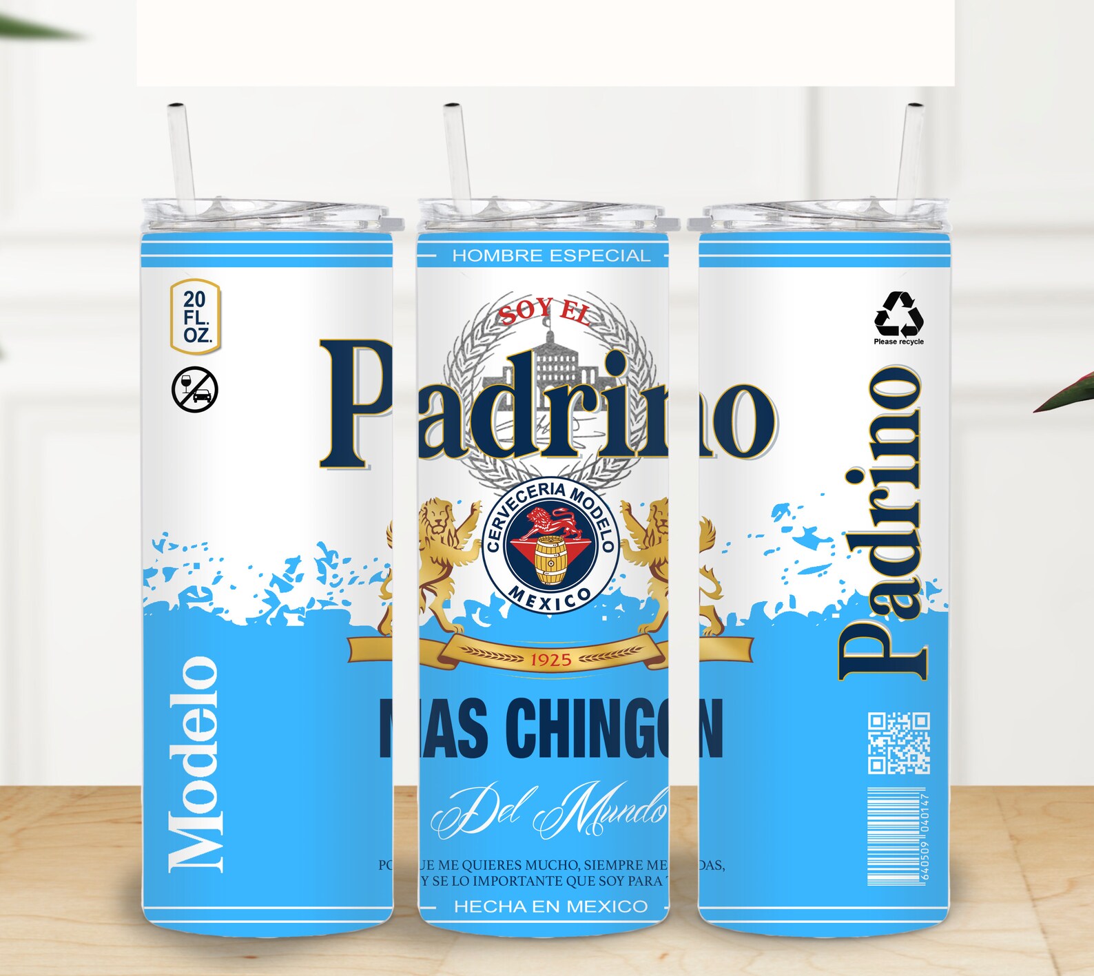 Padrino Mas Chingon Modelo Blue Tumbler With Lid and Straw - Etsy