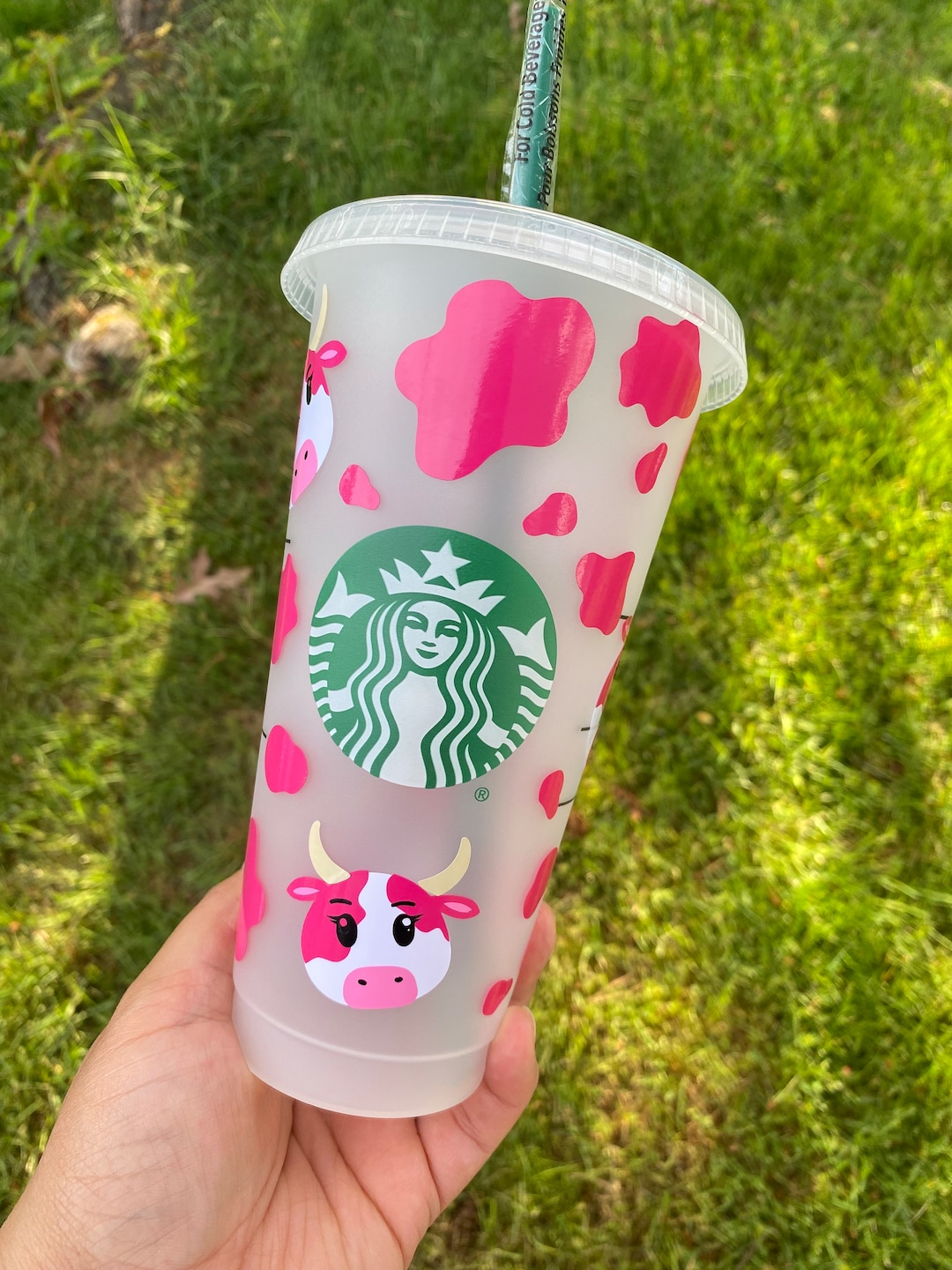 Cow Print Starbucks 24oz Cold Cup | Reusable Cold Cup | Pink Cow Print ...