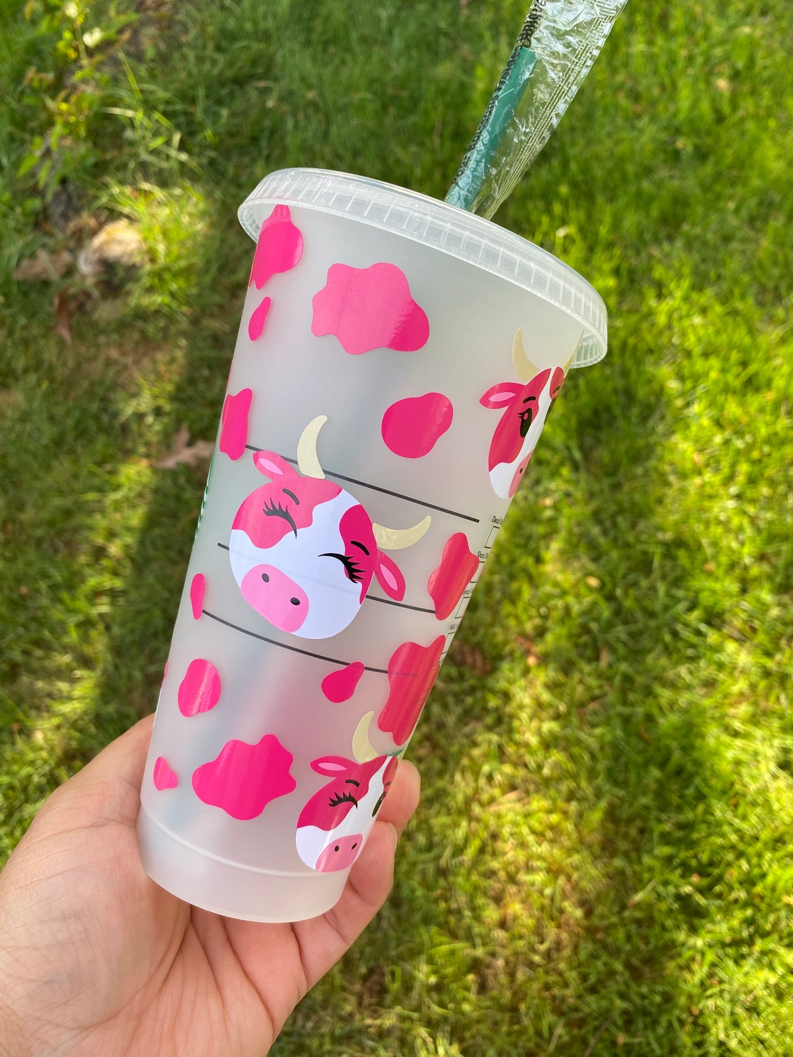 Cow Print Starbucks 24oz Cold Cup | Reusable Cold Cup | Pink Cow Print ...
